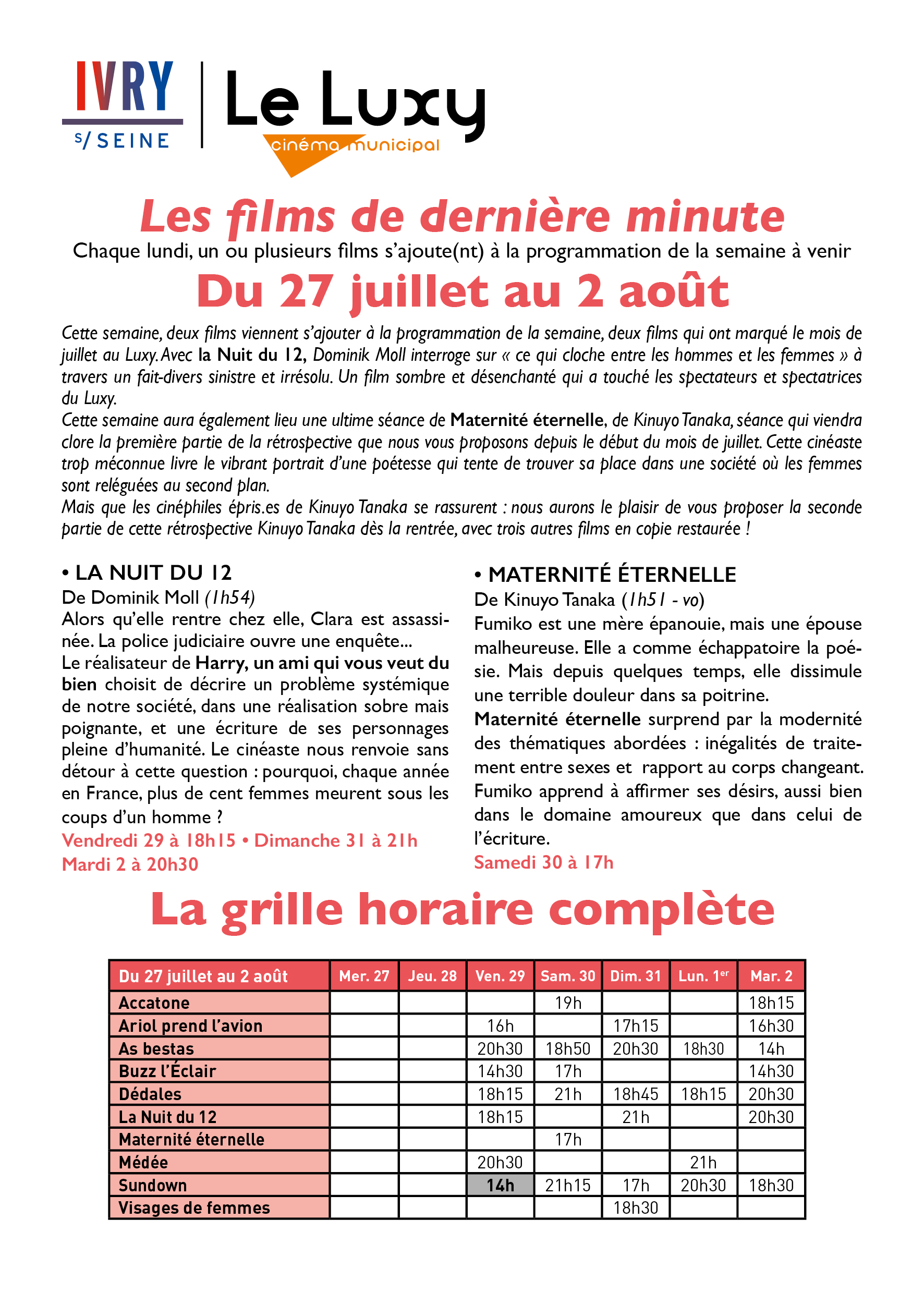 Films de la semaine | Le Luxy Cinéma municipal